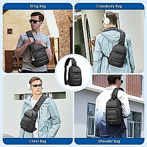 Fenree.geer Crossbody Sling Bag for Men Women, Anti-Theft Lightweight Small Backpack Shoulder Bag, Waterproof Men's Chest Bag for Travel Hiking Walking Biking Cycling USB Port, Black Casual Daypack