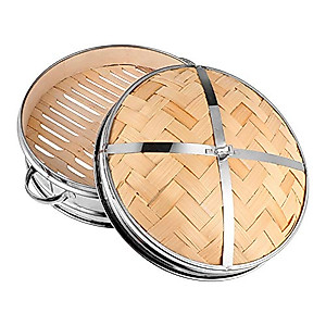 YARDWE 1 Set Stainless Steel Food Steamer Bamboo Steamer Kitchen Steamer with Lid Basket Egg Steamer Rack Metal Egg Steam Rack for Home Restaurant Kitchen 30cm