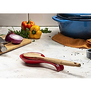 Ceramic Spoon Rest, by Kook, Spoon Rest for Stovetop, Kitchen Decor, Farmhouse Kitchen Decor, Ladle, Utensil Holder, Dishwasher Safe, for Home and Coffee Bar Accessories, Set of 2 (Cherry)