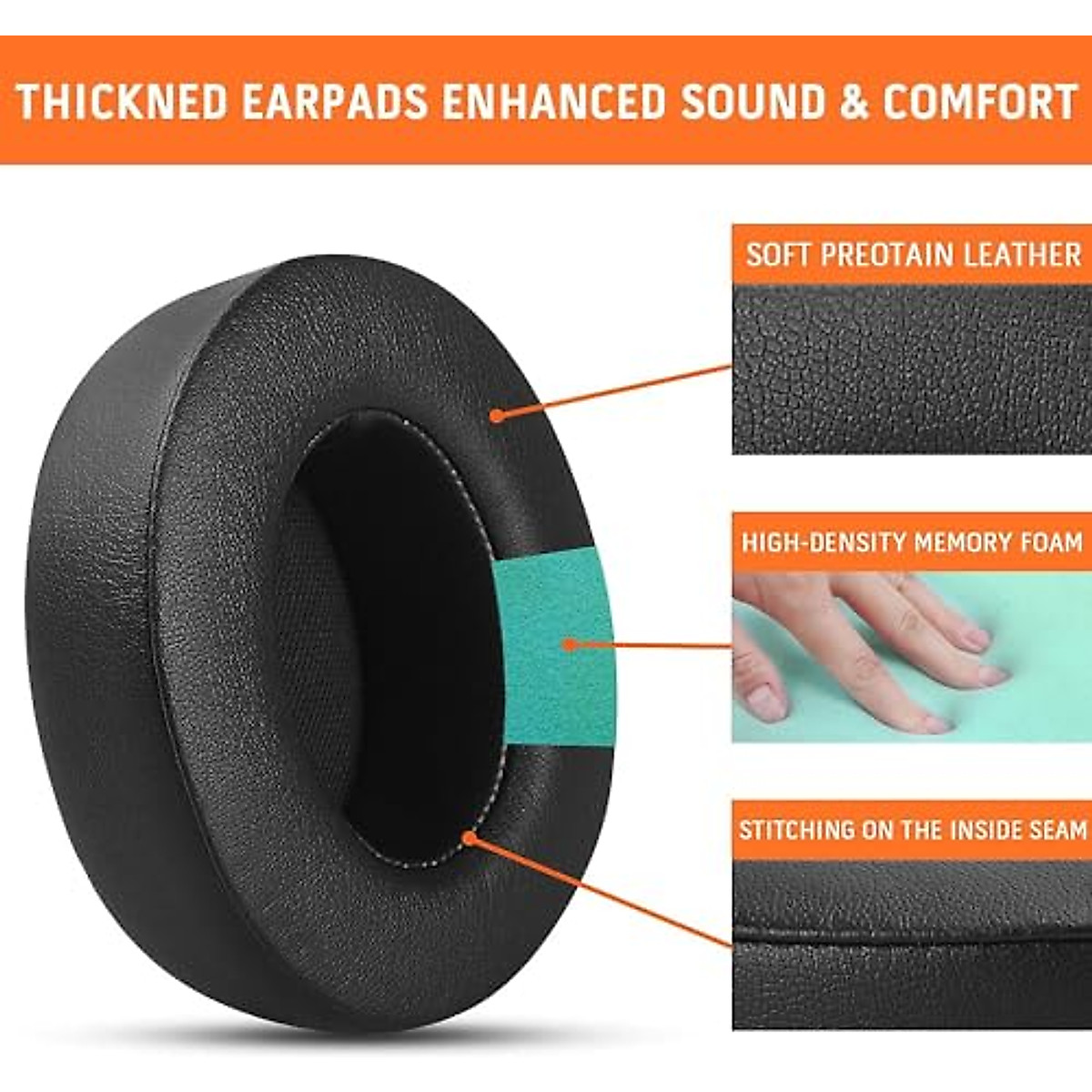 GVOEARS Replacement Ear Pads for Beats Studio 3, Cushions for Beats Studio 3 Replacement Ear Pads for Beats Studio 2&3 Wired & Wireless Not Fit Beats Solo On-Ear Headphone with Thicker Memory Foam