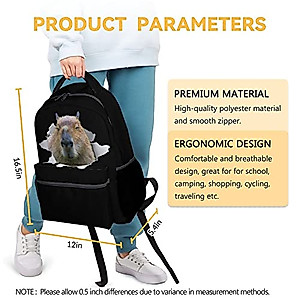 Homexzdiy Capybara Backpack for Girls Boys, 16" Black Backpacks for School, Cute Lightweight Bookbag for Kids Students, Gifts for Capybara Lovers