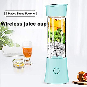 Portable Blender for Shakes and Smoothies,Travel to Go Blender with 4000mAh USB Rechargeable Battery, Crush Ice, Frozen,13 oz Six Blades Blender Bottle–Ideal for Traveling, Gym, Office(Blue)