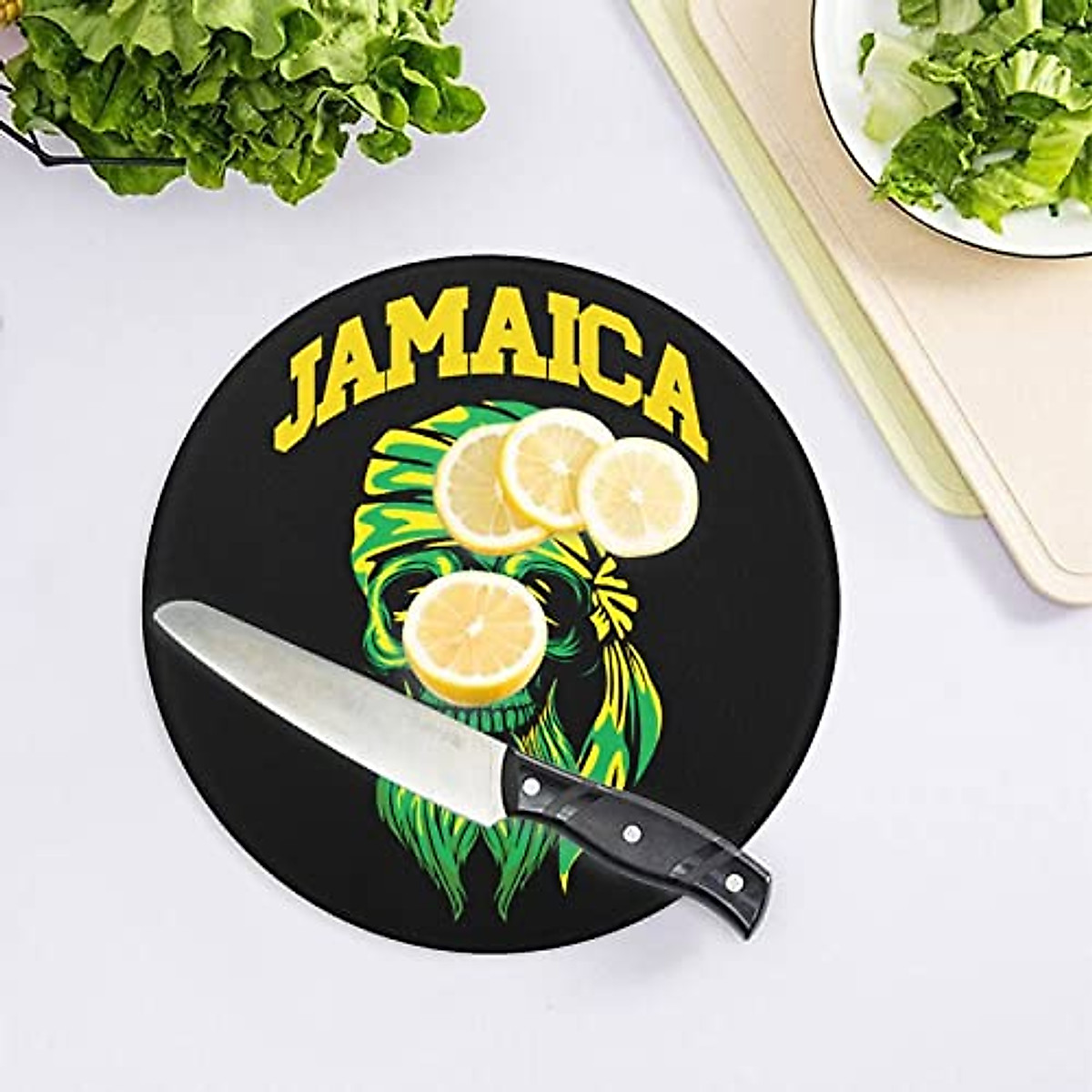 Flag of Jamaica Printed Round Cutting Board Glass Chopping Blocks Mats Food Tray for Home Kitchen Decoration