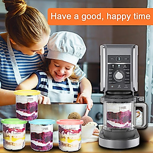 RYSIMWU For Ninja Creami Deluxe Pints and Lids 4 Pack, NC500 NC501 Ice Cream Pint fit for Ninja Delux Ice Cream Maker, 24 oz. food container for Ninja Creami Deluxe (Blue,Pink,Yellow,Green)