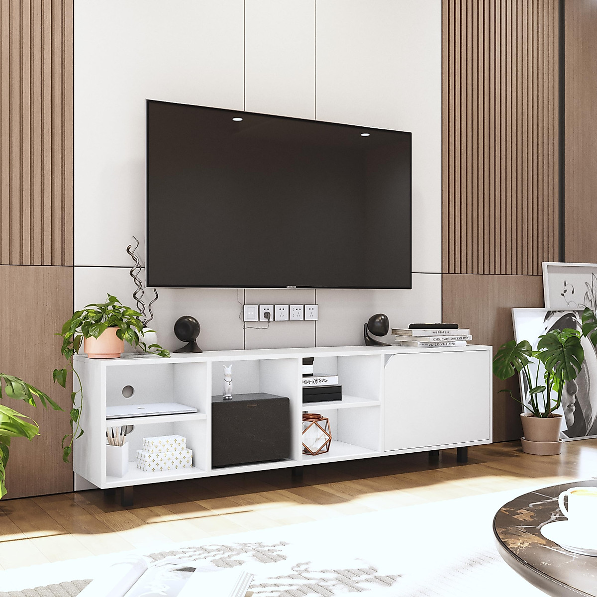 TV Stands for Living Room - 70” Black TV & Media Furniture - Media Entertainment Center - Media Cabinet Entertainment Center with Storage - TV Stand for 80 Inch TV with Doors & Shelves