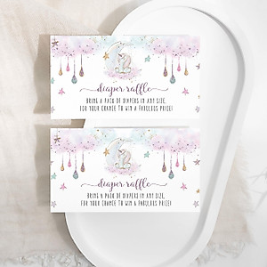 Unicorn Diaper Raffle Tickets, Girls Baby Shower Games for Prizes, Baby Shower Diaper Raffle Invitation Insert Cards, 25 Pack