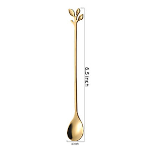 AnSaw Gold Small Swan Base Holder With Gold 6Pcs 6.5Inch leaf Handle Coffee Spoon Set