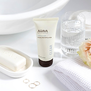 AHAVA Time To Clear Facial Mud Exfoliator - Gentle mud-based scrub to purify, exfoliate & fresh the skin, unveils radiant, boosts skincare absorption, with Osmoter, Vitamin E & Dead Sea Mud, 3.4 Fl.Oz