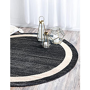 Unique Loom Del Mar Collection Area Rug - Maria (7' 10" Round, Black/ Ivory)