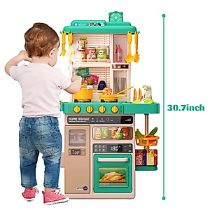 Kids Kitchen Play Set，Interactive Kids Kitchen Play Set with 50Pcs of Pretend Kitchen Toys，Realistic Sound Effects，and Simulated Functionality - Suitable for Toddlers Aged 2-12 Years (green)