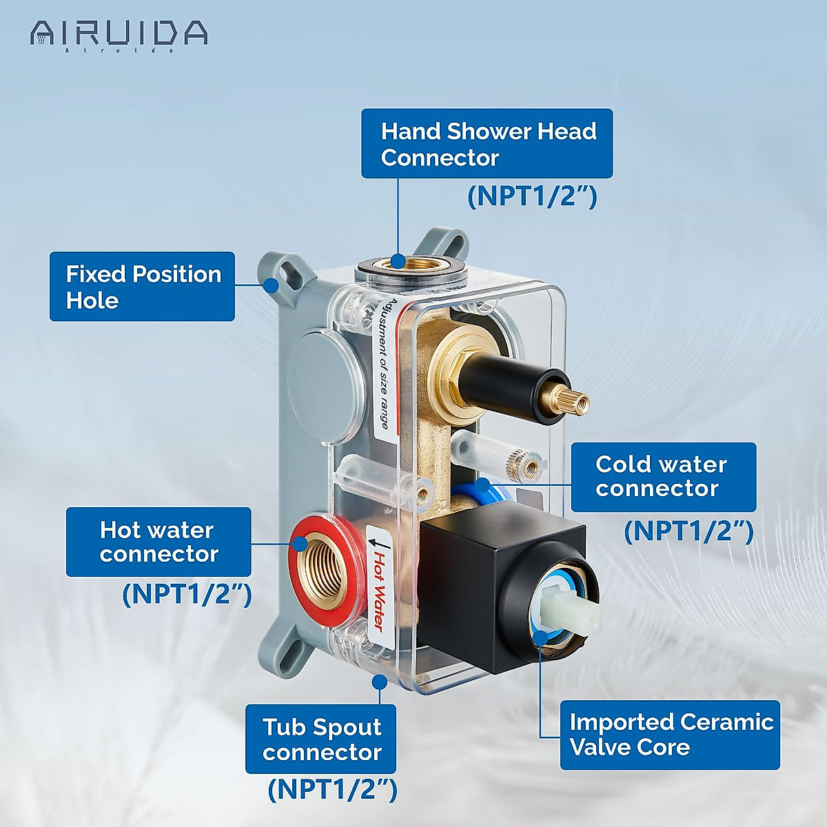 Airuida Wall Mount Tub Faucet with Waterfall Tub Spout Wall Mounted Bathtub Faucet with Handheld Shower Single Handle Tub Filler Shower Faucet Set with Rough-in valve Straight Spout Matte Black