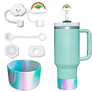 6PCS for Stanley Cup Accessory, Silicone Spill Proof Stopper Set for Stanley 40 oz Tumbler with Handle 30 oz Including H2.0, 3 Straw Covers, 1 Spill Stopper, 1 Leak Stopper and 1 Cup Boot