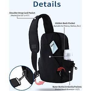 Men Women Sling Bag Backpack Lightweight Water Resistant Small Chest Shoulder Crossbody Bags for Walking Travel Cycling Black