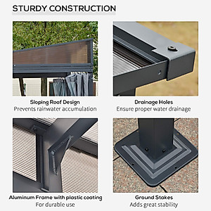 Outsunny 10' x 13' Outdoor Patio Gazebo with Sloping Polycarbonate Roof, Durable Aluminum Frame, & Netting Curtain