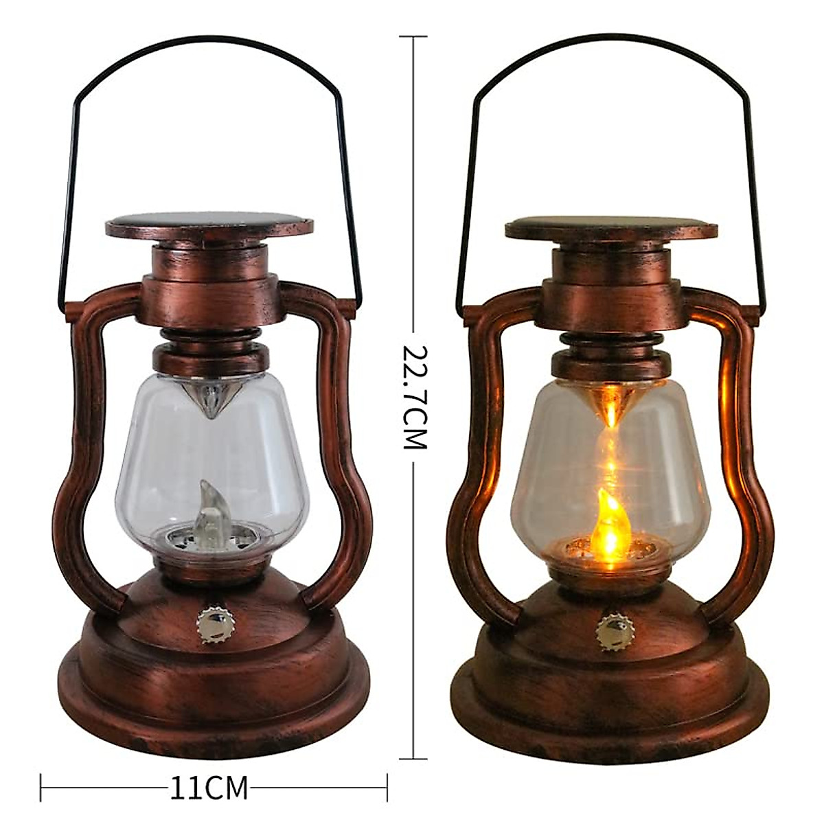 Solar Lantern Outdoor Hanging Solar Lights Dancing Flame Christmas Decor Vintage Led Waterproof Camping Lamps Landscape Decor for Table Patio Garden Yard Pathway Porch (Copper)