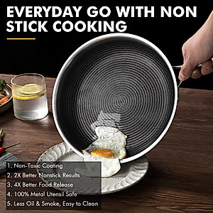 STAMBE 8" Stainless Steel Pan - TriPly Stainless Steel Frying Pans with USA Non-Stick Coating and Anti Warp Base, PFOA &PFOS Free