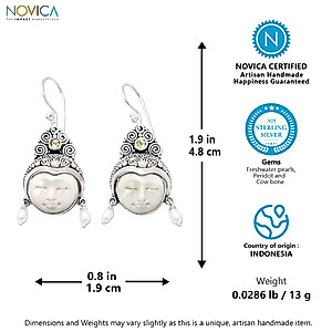 NOVICA Artisan Handcrafted .925 Sterling Silver Bone Dangle Earrings | Handmade Dangle Earring | Freshwater Pearl Earrings Dangle | Artisan Earrings | Jewelry Dangle Earring | Earrings Carved Bone