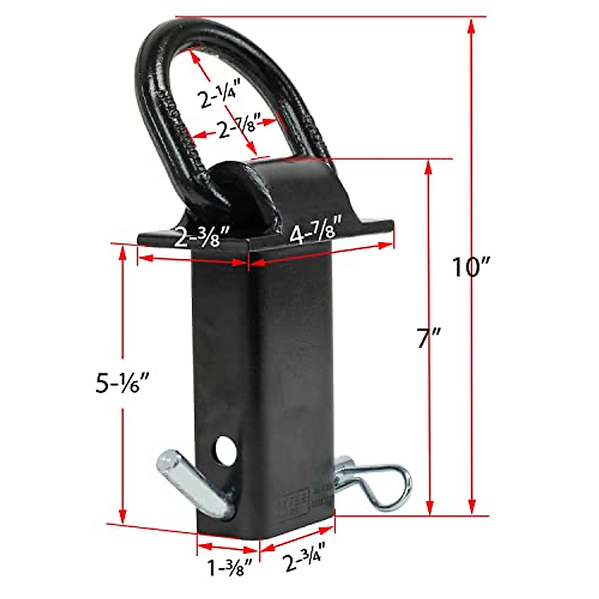 Mytee Products (4 Pack) Heavy Duty Adjustable Trailer Stake Pocket -Small 5/8 Inch Forged D Ring Black Powder Coated w/ 1/2" Hitch Pin, Load Limit 5400 lbs; 2 Adjustable Holes | Stake Pocket D-Ring