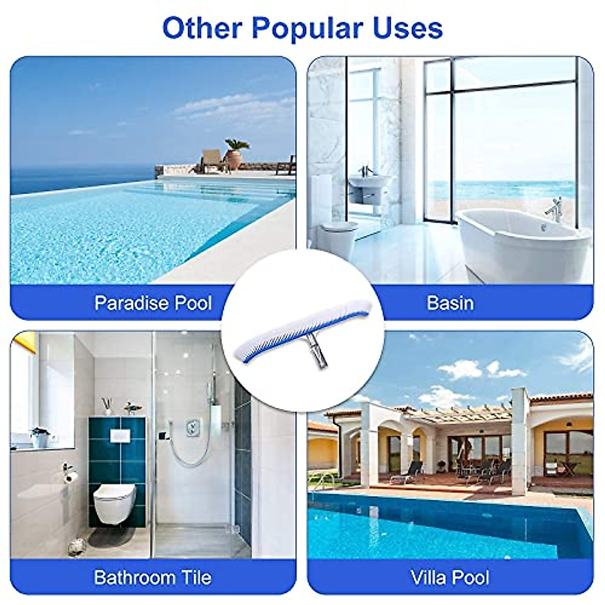 Swimming Pool Brush with Pool Skimmer Net Kit,17.5" Aluminum Pool Cleaning Brush with Nylon Pool Bristles, Heavy Duty Pool Fine Mesh Frame Net, Pool Cleaner Supplies(Pole not Included)