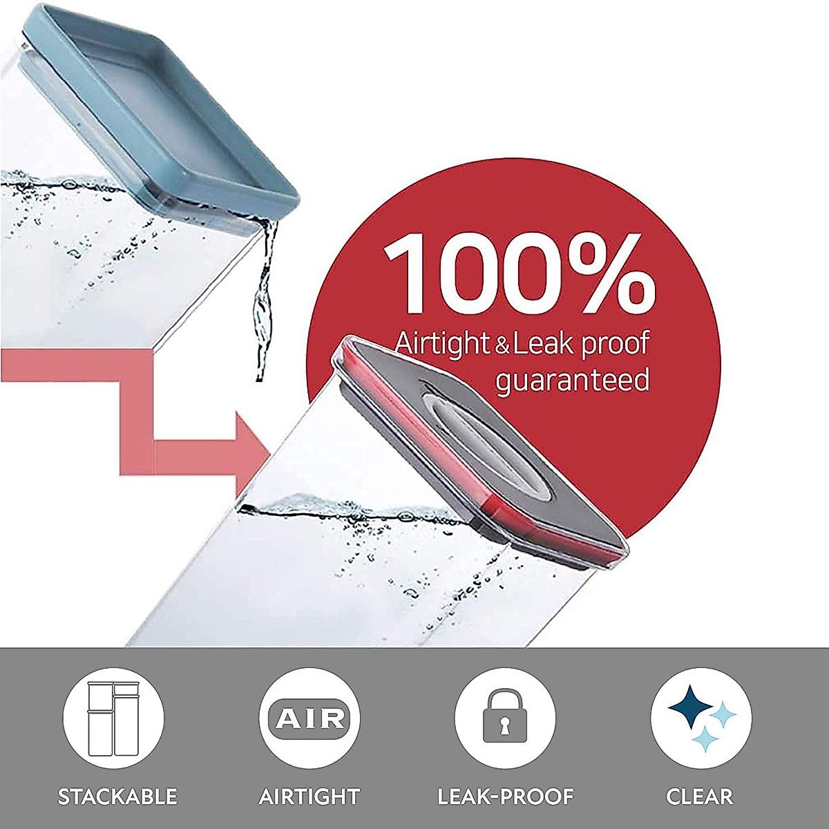 Neoflam Airtight Smart Seal Food Storage Container (Set of 3) | Crystal Clear Body, Matte Black Lid | Modular, Stackable, Nestable Design | Easy to Clean, BPA Free (Square, 1.4L)