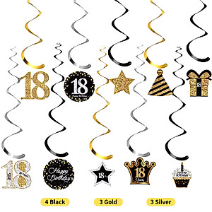 18th Birthday Party Decorations, 18th Birthday Party Hanging Swirls Ceiling Decorations Shiny Celebration 18 Hanging Swirls Decorations for 18 Years Old Party Supplies, 30 Count