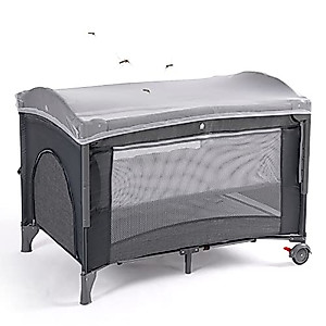 5 in 1 Baby Crib,Baby Bassinet, Bedside Cribs, Pack and Play with Bassinet and Changing Table, Portable Travel Baby Playpen with Bassinet Toys & Music Box,Mattress for Girl Boy Infant Newborn (Grey)