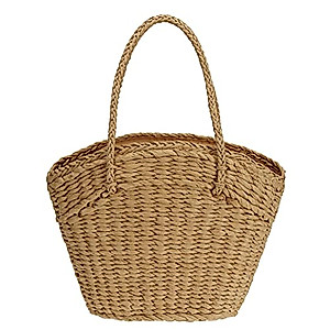 So'each Women's Handbag Wicker Woven Rattan Straw Tote Bag Basket Shoulder Bag Khaki