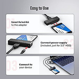 Unitek SATA to USB 3.0 Type C & USB A, SATA III Cable Hard Drive Adapter Converter for Universal 2.5/3.5 SATA HDD/SSD Hard Drive Disk, Optical Drive, Include 12V/2A Power Adapter