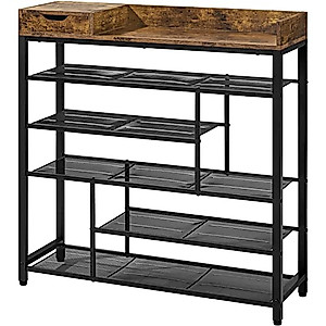 Yaheetech Shoe Rack with Storage Box, Multi-Layer Shoe Storage Cabinet, Industrial Shoe Organizer with Storage Shelves and Wood Top for Hallway, Entryway, Rustic Brown