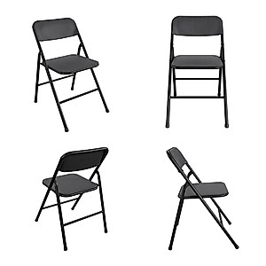 CoscoProducts COSCO Premium 5-Piece Table & Chair Dining Set, with 34" Vinyl Top Card Table and 4 Fabric Padded Seat & Back Folding Chairs, Black