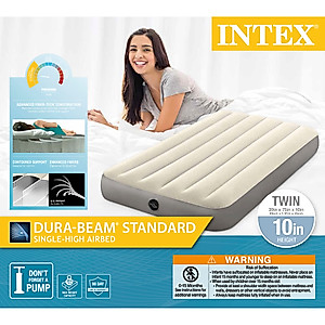 Intex 64101E Dura-Beam Standard Single-High Air Mattress: Fiber-Tech – Twin Size – 10in Bed Height – 300lb Weight Capacity – Pump Sold Separately
