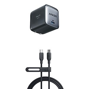 Anker 543 USB C to USB C Cable (100W 6ft), USB 2.0 Bio-Based Charging Cable & Anker USB C Charger, 715 Charger (Nano II 65W), GaN II PPS Fast Compact Foldable Charger (Phantom Black)