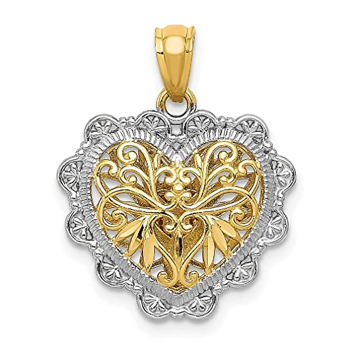 IceCarats 14K Two Tone Gold White Reversible Antique Filigree Heart Necklace Love Pendant Charm Only