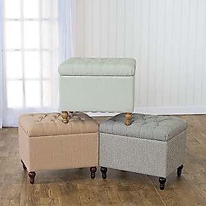 Homepop Home Decor | Upholstered Button Tufted Storage Ottoman | Hinged Lid Ottoman with Storage for Living Room & Bedroom | Decorative Home Furniture (Grey) Medium