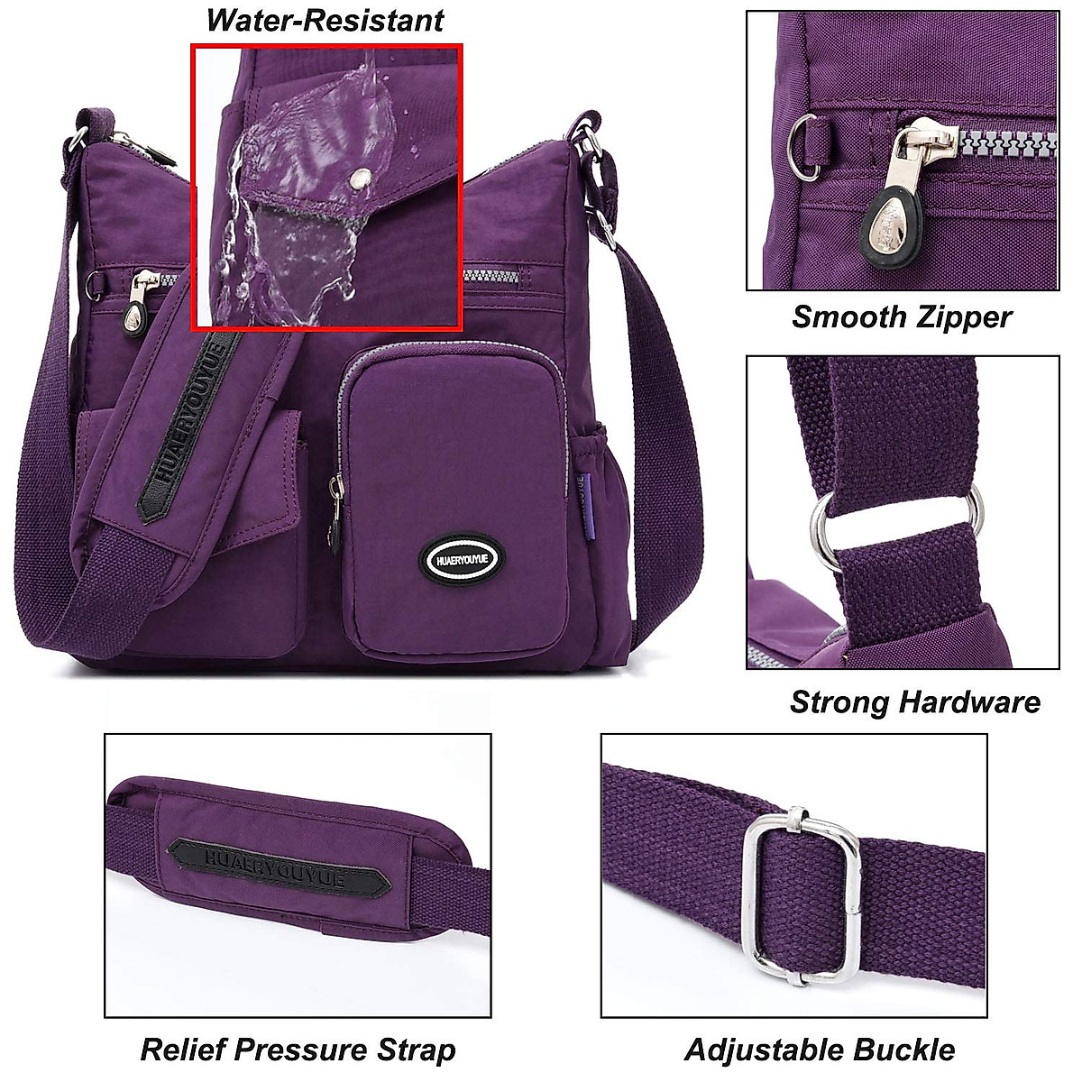 Nylon Crossbody Bag for Women,Multi Pockets Crossbody Purses,Water Resistant Shoulder Bag Travel Purses and Handbag Pocketbooks (Khaki)