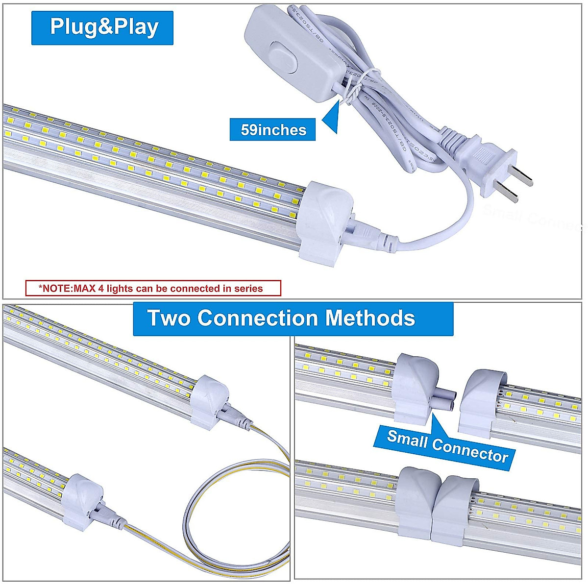LEDTopTronic (20-Pack) Shop Light, 8FT 144W 14500LM 6000K, Cold White, U Shape, Clear Cover, Hight Output, Linkable Shop Lights, T8 LED Tube Lights, LED Shop Lights for Garage 8 Foot with Plug