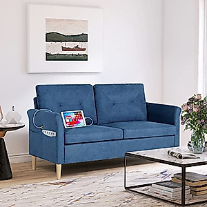 VAMEPOLE 58" Small Loveseat Sofa w/2 USB Charger Ports for Living Room, Mid Century Modern Decor Love Seat Couch, Small Love Seats for Small Spaces, Apartments, Dorm, Office (Navy Blue)