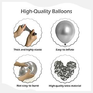 FOTIOMRG 110pcs Metallic Silver Balloon Garland Arch Kit, 18 12 10 5 inch Chrome Silver Latex Balloons Different Sizes Pack for Birthday Graduation Baby Shower Disco Wedding Party Decorations