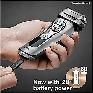 Braun Electric Razor for Men, Series 9 9390cc, Precision Beard Trimmer, Rechargeable, Cordless, Wet & Dry Foil Shaver, Clean & Charge Station & Leather Travel Case and Replacement Head