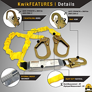 KwikSafety - Charlotte, NC - PYTHON [External Shock Absorber] Double Leg 6ft Safety Lanyard OSHA ANSI Fall Protection Restraint Equipment Snap Rebar Connectors Construction Arborist Roofing