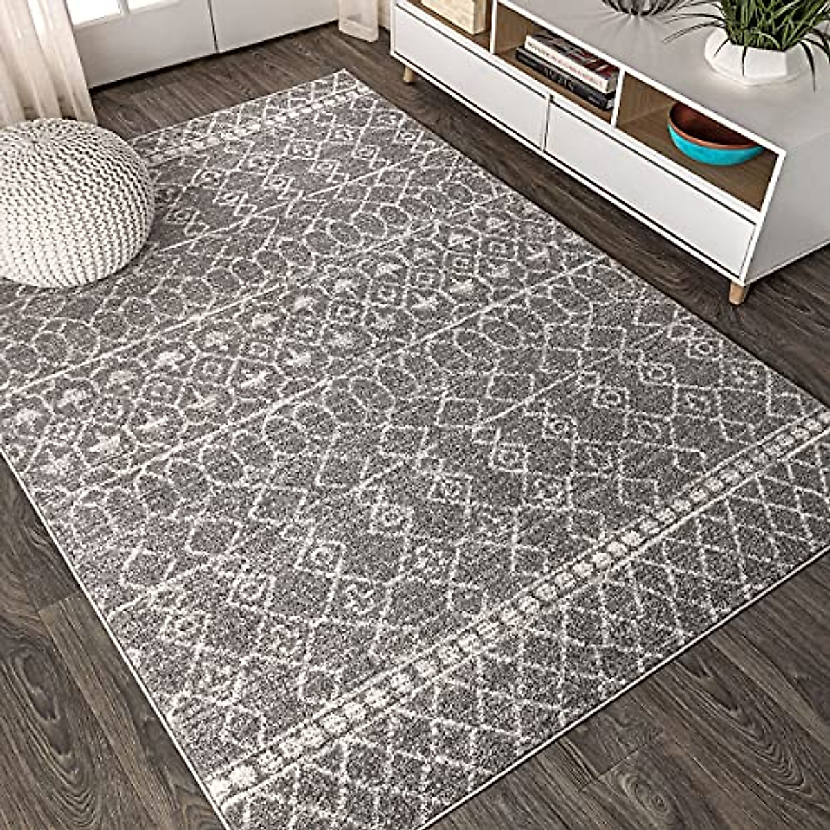 JONATHAN Y MOH209B-8 Izil Moroccan Beni Souk Indoor Farmhouse Area-Rug Bohemian Minimalistic Geometric Easy-Cleaning Bedroom Kitchen Living Room Non Shedding, 8 X 10, Gray,Cream