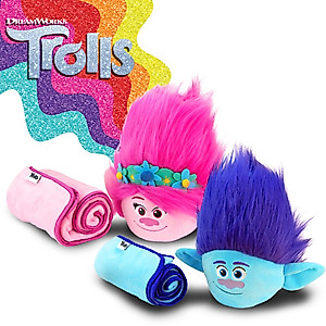 Trolls Armrest Buddy Stuffed Plush Travelling Toy with Blanket 13” - Kids Ultimate Travel Pillow Companion Set (Branch)