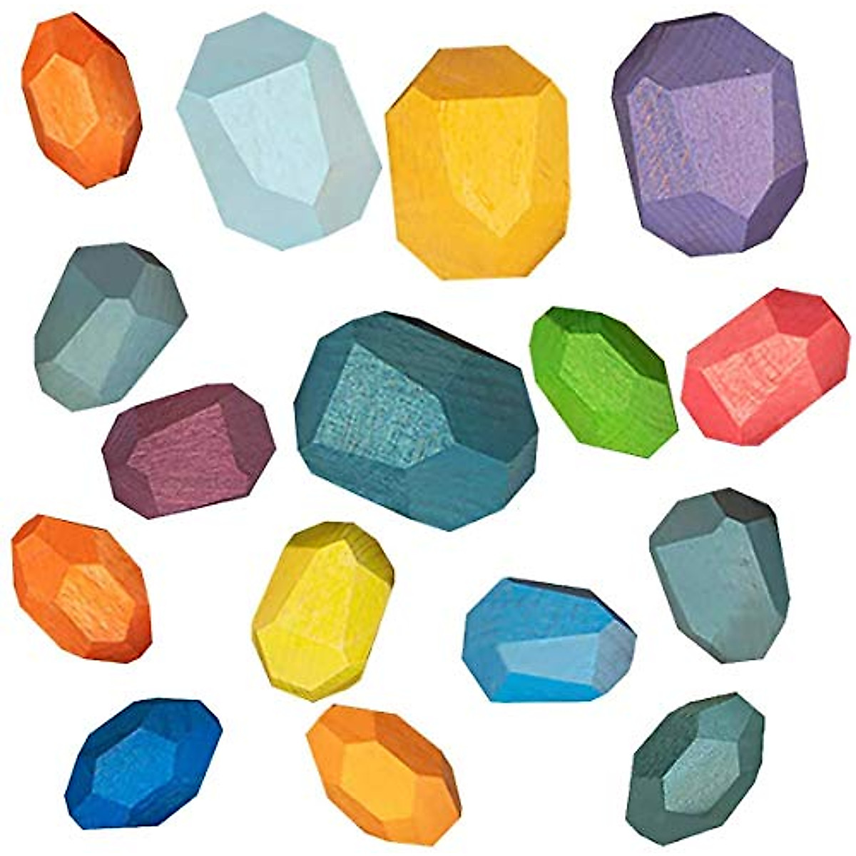 TACY Wooden Stacking Stones Games Rainbow Wood Rocks Toy Balancing Blocks Set Early Education Building Creative Colored Wooden Stones Stacking Toys (16Pcs)