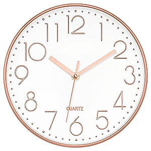 Lumuasky Rose Gold Wall Clock Modern Battery Operated Analog Small Cute Silent Non-Ticking Decorative Clock for School Office Classroom Bedroom Kitchen Living Room Decor (10 inch)