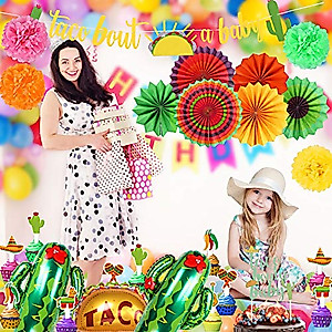 Ayamuba Taco Bout a Baby Decoration,Mexican Birthday Party Decoration with Fiesta Paper Fans, Taco Bout a Baby Banner, Cactus Balloons for Fiesta Baby Shower Decoration, Wedding Décor