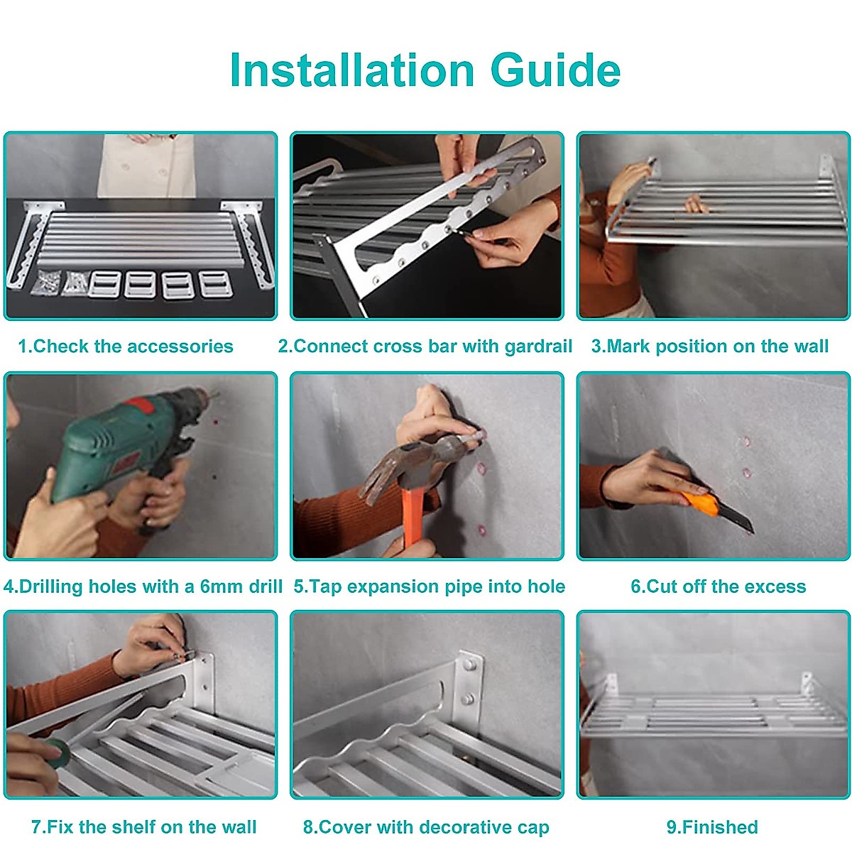Goyappin Microwave Oven Rack, 23.58“x15.52“ Shelf for Microwave Wall Mount, Wall-Mounted Electric Oven Holder Shelf Kitchen Wall Pot Pan Rack Weight Bearing 80 lbs for Electric Oven Microwave