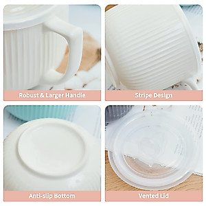 Hoilse Ceramic Soup Bowl with Handle and Vented Lid, 32oz Large Deep Soup Mug with lid, Travel Cereal Bowl for ramen and instant noodle Microwave Safe, Dishwasher Safe(Blue)