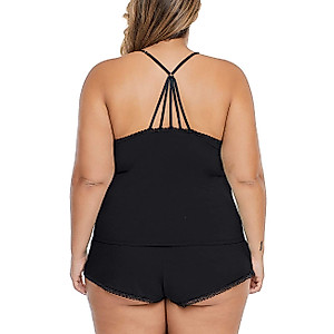 XAKALAKA Women Plus Size Pajamas Cami Shorts Set Nightwear Sexy Lace Lingerie Sleepwear Black XXXL