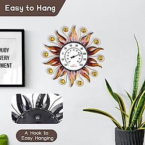 HOBYLUBY 13'' Sun Outdoor Thermometer, Indoor Outdoor Thermometer No Battery Needed, Decorative Outside Wall Thermometer for Patio, Home, Living Room, Garden Greenhouse, Wine Cellar