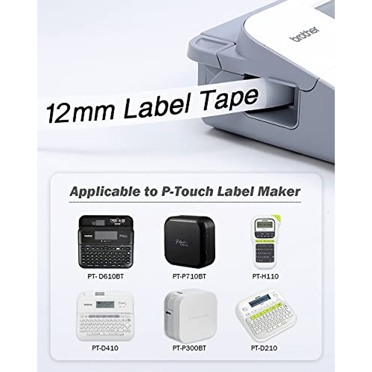 P Touch Label Tape 12mm 0.47 Laminated White Tape Replace for Brother P-Touch Label Maker Tape TZe-231 TZe231 TZe TZ Tape Work with Brother Label Maker PT-D220 PT-D210 PTH110 PT-D410 PT-1880, 4-Pack